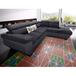 Ecksofa COTTA "Speedway L-Form", schwarz, schwarz, B:262cm H:79cm T:102cm, Kunstleder SOFTLUX / Struktur (100% Polyester);Edles Flachgewebe (100% Polyester) / Feine Struktur (100% Polyester);Kunstleder SOFTLUX / Luxus-Microfaser (100% Polyester), Sofas, Ecksofa, Kopfteilverstellung, optional Bettfunktion & Bettkasten
