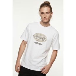 Jack & Jones T-Shirt JACK & JONES "JCOLIDO AOP FRONT PRINT TEE SS CREW NECK", Jungen, Gr. M, wei&szlig; (hellwei&szlig;), Jersey, Obermaterial: 100% Baumwolle, bedruckt, regular fit taillenbedeckt, Rundhals, gerader Abschluss, Shirts T-Shirt, mit Frontprint