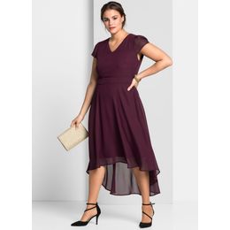 Abendkleid sheego "Abendkleid", Damen, Gr. 56, Normalgr&ouml;&szlig;en, lila (aubergine), Georgette, 100% Polyester, unifarben, lang, V-Ausschnitt, Kleider Abendkleid