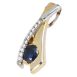 Kettenanh&auml;nger Jobo "Anh&auml;nger 18,9 mm mit Saphir und Zirkonia", gold (gelbgold 333, blau), Schmuckanh&auml;nger, Damen, Gelbgold 333, Kettenanh&auml;nger, 8 Karat 333 Gold bicolor