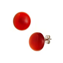 Paar Ohrstecker Jobo "Halbkugel Ohrringe rot 12 mm", silber (rot), Ohrringe, Damen, 12mm, Silber 925 (Sterlingsilber), 925 Silber mit Carneol