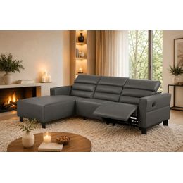 Ecksofa OTTO HOME "Carpari, L-Form, 263 cm, manuelle o. elektrische Relaxfunktion", grau, B:263cm H:97cm T:179cm, Sofas, Ecksofa, USB A/C und Kopfteilverstellung