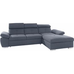Ecksofa exxpo - SOFA FASHION "Spring, super bequem, mit Armteil- und Kopfteilfunktion", blau (night sky), B:284cm H:81cm T:181cm, Luxus-Microfaser (100% Polyester);Struktur (100% Polyester);NaturLEDER (echtes Rindsleder) in Sitz und R&uuml;cken. Korpus in passendem Kunstleder SOFTLUX bezogen, Sofas, Ecksofa, L-Form, wahlweise mit Bettfunktion und Bettkasten