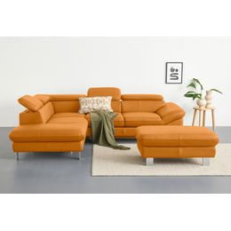 Ecksofa COTTA "Driver L-Form, B: 265 cm", gelb (amber), B:268cm H:73cm T:214cm, Kunstleder SOFTLUX;LEDER BEEFY (ein abgedecktes Spalt-Rindsleder) im Sitz und R&uuml;cken (Korpus in Kunstleder);Luxus-Kunstleder;Leder Pampas (echtes Rindsleder) im Sitz und R&uuml;cken (R&uuml;ckseite mit Spannstoff bezogen), Sofas, Ecksofa, Kopfteilverstellung, optional Bettfunktion & Bettkasten