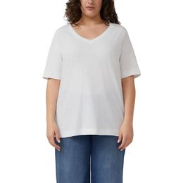 V-Shirt S.OLIVER CURVE, Damen, Gr. 48, wei&szlig;, Jersey, Obermaterial: 100% Baumwolle, unifarben, normal h&uuml;ftbedeckend, V-Ausschnitt, abgesteppte Kante, Shirts, Sommershirt aus reiner Baumwolle/Gro&szlig;e Gr&ouml;&szlig;en