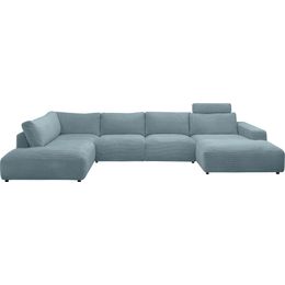 Wohnlandschaft Musterring "Lucia bequem und viel Platz, U-Form", blau (petrol), B:434cm H:81cm T:204cm, Sofas, Wohnlandschaft, Verschiedene Farben, Cord-Bezug, Gesamtbreite 434 cm