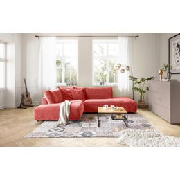 Ecksofa Musterring "Lucia bequem, elegant & zeitlos, elegante Sofa ohne Armlehnen", orange (aperol), B:304cm H:81cm T:224cm, 100% Polyester, Sofas, Ecksofa, mit gro&szlig;em Longchair, verschiedene Farben, B304 x T224 cm