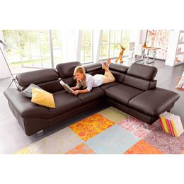 Ecksofa COTTA "Driver L-Form, B: 265 cm", braun, B:268cm H:73cm T:214cm, Kunstleder SOFTLUX;LEDER BEEFY (ein abgedecktes Spalt-Rindsleder) im Sitz und R&uuml;cken (Korpus in Kunstleder);Luxus-Kunstleder;Leder Pampas (echtes Rindsleder) im Sitz und R&uuml;cken (R&uuml;ckseite mit Spannstoff bezogen), Sofas, Ecksofa, Kopfteilverstellung, optional Bettfunktion & Bettkasten