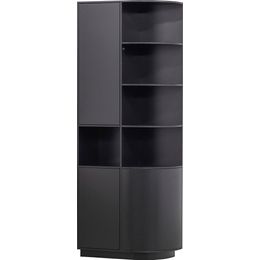 Vitrine Woood "Finca FSC-Kiefernholz mit Druckmechanismus, H 210 x B 78 x T 40 cm", schwarz, B:78cm H:210cm T:40cm, Holzwerkstoff, Schr&auml;nke, Vitrine, Tragkraft 10 kg pro Boden, schwebende Optik, Wandbefestigung empfohlen