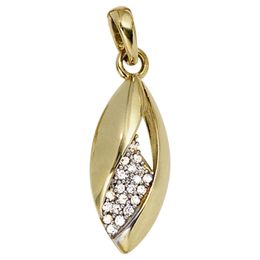 Kettenanh&auml;nger Jobo "Anh&auml;nger Blatt Goldanh&auml;nger 20 mm", gold (gelbgold 333, wei&szlig;), Schmuckanh&auml;nger, Damen, Gelbgold 333, Kettenanh&auml;nger, 8 Karat 333 Gold bicolor mit 22 Zirkonia