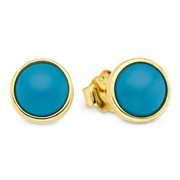 Paar Ohrstecker "Silberohrstecker gelbgoldfarben vergoldet mit T&uuml;rkis", blau (gelbgoldfarben, blau, blau), ANISTON JEWELRY & WATCHES, Ohrringe, Damen, 7mm, Silber 925 (Sterlingsilber), mit T&uuml;rkis