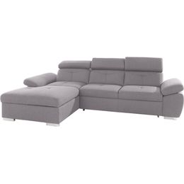 Ecksofa exxpo - SOFA FASHION "Spring, super bequem, mit Armteil- und Kopfteilfunktion", silber, B:284cm H:81cm T:181cm, Luxus-Microfaser (100% Polyester);Struktur (100% Polyester);NaturLEDER (echtes Rindsleder) in Sitz und R&uuml;cken. Korpus in passendem Kunstleder SOFTLUX bezogen, Sofas, Ecksofa, L-Form, wahlweise mit Bettfunktion und Bettkasten