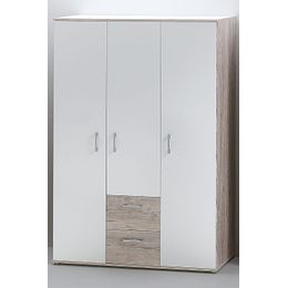 Kinderkleiderschrank OTTO HOME "Kleiderschrank &raquo;Riekke&laquo; 3-t&uuml;rig mit 2 Schubk&auml;sten", wei&szlig; (eiche, sand, nachbildung, wei&szlig;), B:130cm H:188cm T:54cm, Holzwerkstoff, Schr&auml;nke, Kinderkleiderschrank, 2 Kleiderstangen, 3 Dreht&uuml;ren, 2 Schubk&auml;sten