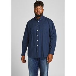 Jack & Jones PlusSize Langarmhemd "OXFORD SHIRT", Herren, Gr. 5XL (68/70), N-Gr, blau (navy blazer), Web, Obermaterial: 100% Baumwolle, JACK & JONES PLUSSIZE, unifarben, normal, Rundhals, Hemden