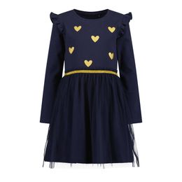 T&uuml;llkleid Blue Seven, M&auml;dchen, Gr. 104, N-Gr, blau (nachtblau herzchen), Jersey, Obermaterial: 95% Baumwolle, 5% Elasthan, bedruckt, Midi, Rundhals, Kleider, Baumwollmischung, Glitzerdruck