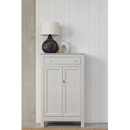 Stauraumschrank Woood "Eva FSC-Kiefernholz geschliffen, H 150 x B 93 x T 40 cm", grau (nebel), B:93cm H:150cm T:40cm, Massivholz, Schr&auml;nke, Stauraumschrank, Tragkraft 15 kg pro Boden, MDF-R&uuml;ckwand f&uuml;r Stabilit&auml;t, Pfleigleicht