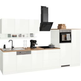 K&uuml;chenzeile KOCHSTATION "KS-Virginia,neu in verbesserter Ausf&uuml;hrung", wei&szlig; (k&uuml;che: wei&szlig;, front: wei&szlig; hochglanz, korpus: wei&szlig;, arbeitsplatte: wotaneichefarben), B:350cm H:200cm T:60cm, Komplettk&uuml;chen-Sets, K&uuml;chenzeile, Breite 350 cm, Soft-Close, ohne E-Ger&auml;te