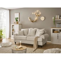 3-Sitzer OTTO HOME "Westminster, Sofa im Landhausstil, Couch mit Zierkissen", beige (elfenbein), B:200cm H:95cm T:100cm, Sofas, Federkern-Polsterung, gedrechselter Fu&szlig;, hochwertiger Microfaserbezug