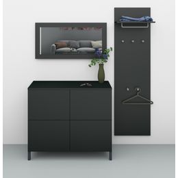 borchardt M&ouml;bel Garderoben-Set BORCHARDT M&Ouml;BEL "Haama 3-teilig mit Kommode, Wandpaneel und Spiegel", schwarz (schwarz matt), Kastenm&ouml;bel-Sets, 3-tlg.