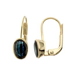 Paar Ohrh&auml;nger Jobo, gold (saphirblau, dunkelblau), Ohrringe, Damen, Gelbgold 333, oval 8 Karat 333 Gold mit Saphir