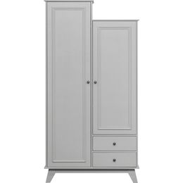 Garderobenschrank Woood "Lily mit FSC Massivkiefer und asymmetrischer H&ouml;he B98 x T41 x H190 cm", grau, B:98cm H:190cm T:41cm, Holzwerkstoff, Schr&auml;nke, Garderobenschrank, Mit Metallkn&ouml;pfen Tragkraft 10 kg pro boden wasserbasierter Schutzlack