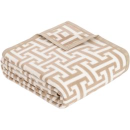 Wohndecke Ibena "Jacquard Decke Cambridge", beige, B:150cm L:200cm, Mischgewebe, Wohndecken, Wohndecke, mit schlichtem Labyrinth-Monogramm