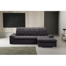 Ecksofa WERK2 "Carmen, 264 x 170 cm, mit Bettfunktion & Bettkasten, L-Form", grau (anthrazit), B:264cm H:105cm T:170cm, 92% Polyester, 8% Nylon, Sofas, Ecksofa, optional Sitztiefenverstellung
