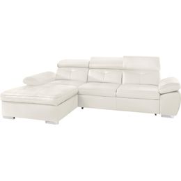 Ecksofa exxpo - SOFA FASHION "Spring, super bequem, mit Armteil- und Kopfteilfunktion", wei&szlig; (altwei&szlig;), B:284cm H:81cm T:181cm, Luxus-Microfaser (100% Polyester);Struktur (100% Polyester);NaturLEDER (echtes Rindsleder) in Sitz und R&uuml;cken. Korpus in passendem Kunstleder SOFTLUX bezogen, Sofas, Ecksofa, L-Form, wahlweise mit Bettfunktion und Bettkasten
