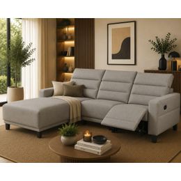 Ecksofa OTTO HOME "Carpari, L-Form, 263 cm, manuelle o. elektrische Relaxfunktion", grau (hellgrau), B:263cm H:97cm T:179cm, Sofas, Ecksofa, USB A/C und Kopfteilverstellung