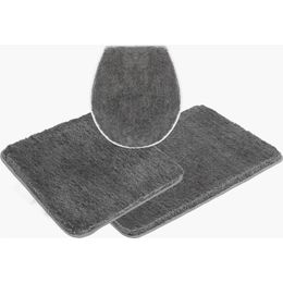 Badematte OTTO HOME "Sanremo Premium, Badvorleger, Badezimmer Teppich, Duschvorleger", grau (anthrazit), H:30mm, Polyester, Badematten, Badematte, Badteppich, unifarben, rechteckig, rund & als 3-tlg. Set erh&auml;ltlich