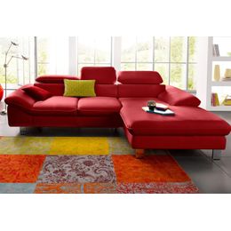 Ecksofa COTTA "Driver L-Form, B: 268 cm", rot, B:268cm H:73cm T:169cm, LEDER BEEFY (ein abgedecktes Spalt-Rindsleder) im Sitz und R&uuml;cken (Korpus in Kunstleder);Luxus-Kunstleder;Kunstleder SOFTLUX;Leder Pampas (echtes Rindsleder), R&uuml;ckseite mit schwarzem Spannstoff bezogen, Sofas, Ecksofa, Kopfteilverstellung, optional Bettfunktion & Bettkasten