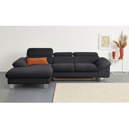 Ecksofa COTTA "Driver L-Form, B: 268 cm", schwarz, B:268cm H:73cm T:169cm, LEDER BEEFY (ein abgedecktes Spalt-Rindsleder) im Sitz und R&uuml;cken (Korpus in Kunstleder);Luxus-Kunstleder;Kunstleder SOFTLUX;Leder Pampas (echtes Rindsleder), R&uuml;ckseite mit schwarzem Spannstoff bezogen, Sofas, Ecksofa, Kopfteilverstellung, optional Bettfunktion & Bettkasten