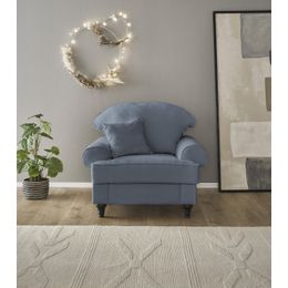 Sessel OTTO HOME "Westminster mit hochwertigem Microfaserbezug, in 5 Farben verf&uuml;gbar", blau (marineblau), B:110cm H:95cm T:100cm, 92% Polyester / 8% Nylon, Sessel, Sessel, Federkern-Polsterung, gedrechselter Fu&szlig;, inkl. Zierkissen