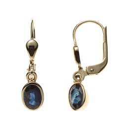 Paar Ohrh&auml;nger Jobo, gelb (saphirblau, dunkelblau), Ohrringe, Damen, Gelbgold 585, oval 14 Karat 585 Gold mit Saphir