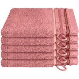 Waschhandschuh Schiesser "Skyline Color aus 100 % Baumwolle mit eleganter Streifenbord&uuml;re", rosa (altrosa), B:16cm L:22cm, Frottier, Handt&uuml;cher, MADE IN GREEN by OEKO-TEX