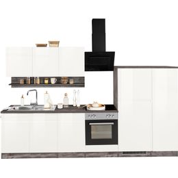 K&uuml;chenzeile KOCHSTATION "KS-Virginia,neu in verbesserter Ausf&uuml;hrung", wei&szlig; (k&uuml;che: wei&szlig;, front: wei&szlig; hochglanz, korpus: eiche vintage, arbeitsplatte: eiche vintage), B:320cm H:200cm T:60cm, Komplettk&uuml;chen-Sets, K&uuml;chenzeile, Breite 320 cm, Soft-Close, wahlweise mit E-Ger&auml;ten