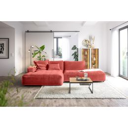 Ecksofa Musterring "Lucia modern und bequem, Breite 330cm, L-Form", orange (aperol), B:330cm H:81cm T:190cm, 100% Polyester, Sofas, Ecksofa, verschiedene Farben, gro&szlig;er Longchair mit Armlehne, B330 x T190 cm