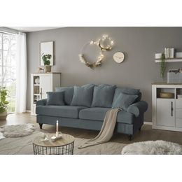 3,5-Sitzer OTTO HOME "Westminster, Sofa im Landhausstil, Couch mit Zierkissen", grau (anthrazit), B:230cm H:95cm T:100cm, Sofas, Federkern-Polsterung, gedrechselter Fu&szlig;, hochwertiger Microfaserbezug