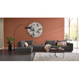 Wohnlandschaft Musterring "JustB PM200 bequem, wahlw. Sitzvorzug, Breite 395cm, Holzsockel", anthrazit, B:395cm H:78cm T:202cm, 100% Polyester, Sofas, Wohnlandschaft, Anreihsofa Armlehne rechts, Eckteil links und Hocker. Ohne Sitzvorzug