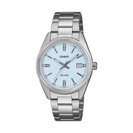 Quarzuhr, edelstahlfarben, hellblau, CASIO TIMELESS COLLECTION, Armbanduhren, Herren, Quarzuhr, Armbanduhr, Damenuhr, Herrenuhr, Edelstahlarmband, analog, Tag