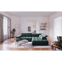 Ecksofa COTTA "Orion L-Form, B: 310 cm", hunter, B:310cm H:70cm T:225cm, 100% Polyester, Sofas, Ecksofa, Kopfteilverstellung & 5 Nierenkissen