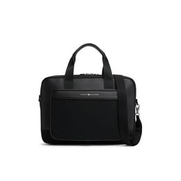 Laptoptasche Tommy Hilfiger "TH FOUNDATION COMPUTER BAG", Gr. B/H/T: 38,5cm x 28cm x 5,5cm, schwarz, Lederimitat, Textil, Taschen Laptoptasche, Unisex Gesch&auml;ftstasche, Businessbag mit Logoschriftzug