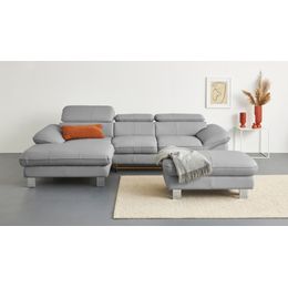 Ecksofa COTTA "Driver L-Form, B: 268 cm", grau (argent), B:268cm H:73cm T:169cm, LEDER BEEFY (ein abgedecktes Spalt-Rindsleder) im Sitz und R&uuml;cken (Korpus in Kunstleder);Luxus-Kunstleder;Kunstleder SOFTLUX;Leder Pampas (echtes Rindsleder), R&uuml;ckseite mit schwarzem Spannstoff bezogen, Sofas, Ecksofa, Kopfteilverstellung, optional Bettfunktion & Bettkasten