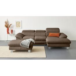 Ecksofa COTTA "Driver L-Form, B: 268 cm", grau (stone), B:268cm H:73cm T:169cm, LEDER BEEFY (ein abgedecktes Spalt-Rindsleder) im Sitz und R&uuml;cken (Korpus in Kunstleder);Luxus-Kunstleder;Kunstleder SOFTLUX;Leder Pampas (echtes Rindsleder), R&uuml;ckseite mit schwarzem Spannstoff bezogen, Sofas, Ecksofa, Kopfteilverstellung, optional Bettfunktion & Bettkasten