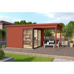 Gartenhaus Lasita Maja "Domeo 2, Schwedenrot", rot (schwedenrot), Fu&szlig;boden im Gartenhaus, ohne R&uuml;ck- und Seitenwand, ohne Dacheindeckung, Massivholz, Gartenh&auml;user, Gartenhaus, mit Dachverl&auml;ngerung