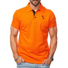 Poloshirt DAILY COTTON "Daily Cotton Poloshirt in Kurzarm als Freizeit Polo T-Shirt - Polo-Hemd f&uuml;r Herren", Jungen, Gr. S, orange, schwarz, Obermaterial: 100% Baumwolle CO., B&uuml;ndchen, Shirts, M&auml;nner Polohemd im Regular-Fit in Piqu&eacute;-Qualit&auml;t mit Palmen-Logo