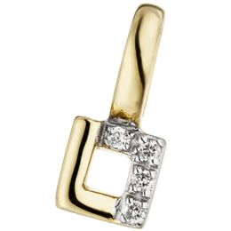 Kettenanh&auml;nger Jobo "Kleiner Anh&auml;nger eckig 9 mm", gold (gelbgold 585), Schmuckanh&auml;nger, Damen, SI = kleine Einschl&uuml;sse, Diamanten Gelbgold 585, Diamanten, Gelbgold 585, Kettenanh&auml;nger, 14 Karat 585 Gold mit 4 Diamanten