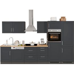 K&uuml;chenzeile KOCHSTATION "KS-Stockholm", grau (k&uuml;che: grau, front: grau, korpus: grafitfarben, arbeitsplatte: eichefarben sonoma), B:340cm T:60cm, Komplettk&uuml;chen-Sets, K&uuml;chenzeile, Breite 340 cm, wahlweise mit E-Ger&auml;ten,mit MDF-Fronten