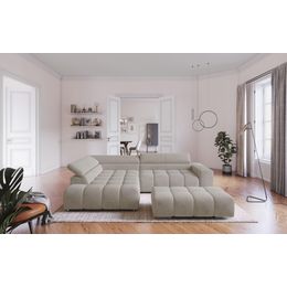Ecksofa COTTA "Orion L-Form, B: 310 cm", platinum, B:310cm H:70cm T:225cm, 100% Polyester, Sofas, Ecksofa, Kopfteilverstellung & 5 Nierenkissen