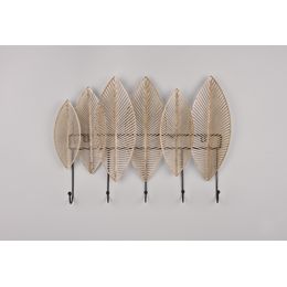 Wandgarderobe Mirrors and More "Alma", gold (goldfarbig), B:44cm H:47cm T:6cm, Metall, Garderobenpaneele, Wandgarderobe, Blatt-Design mit 5 Haken aus Metall
